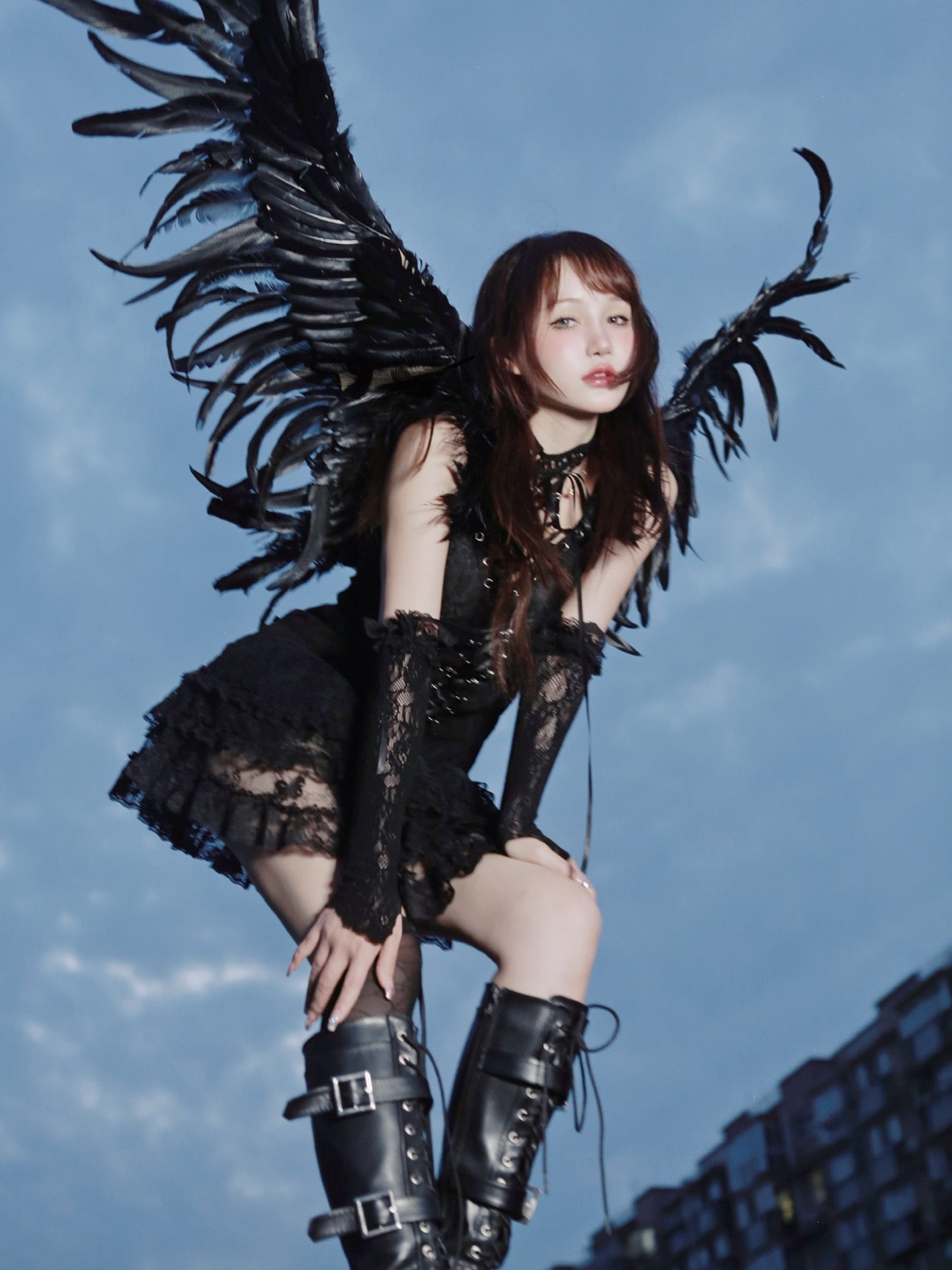 EvilTooth Death Note Dark Gothic Black Feather Sling Dress Punk Subcul ...